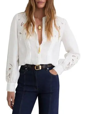 REISS Ida Pleated Linen Shirt - Ivory
