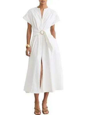 REISS Sally Stretch Cotton Midi Dress - Ivory