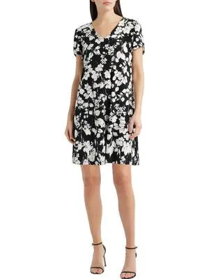 Anne Klein Floral Tulip Sleeve Swing Dress - Anne Black/white Dove
