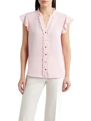 Anne Klein Ruffle Accent Button-up Shirt - Peony Pink