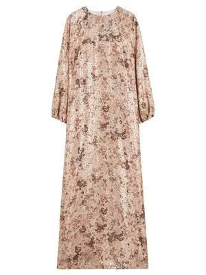 Max Mara Metallic Silk Floral Maxi Dress - Gold