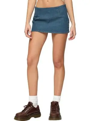 EDIKTED Monrow Low Rise Denim Microskort - Blue-washed