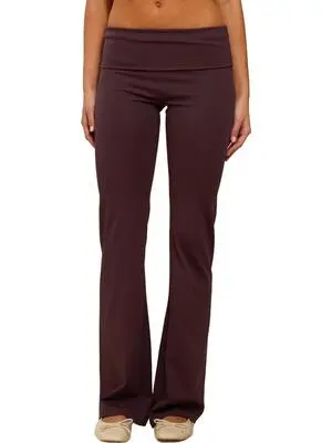 EDIKTED Oriane Foldover Flare Leggings Plum