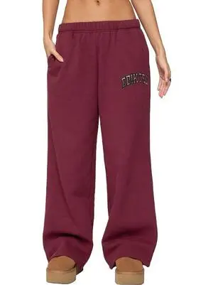 EDIKTED Embroidered Logo Wide-leg Sweatpants - Burgundy