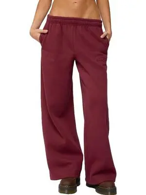 EDIKTED Logo Wide Leg Sweatpants - Burgundy
