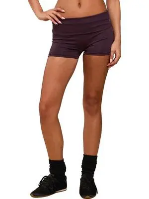 EDIKTED Fold-over Waistline Bike Shorts - Plum