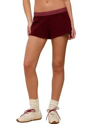 EDIKTED Striped Foldover Shorts - Burgundy