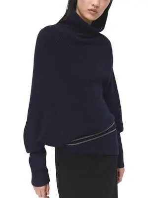 Mango Asymmetric Turtleneck Sweater - Navy
