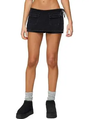 EDIKTED Giselle Low Rise Denim Miniskirt - Black-washed