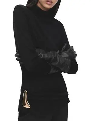 Mango Turtleneck Tunic With Brooch - Black