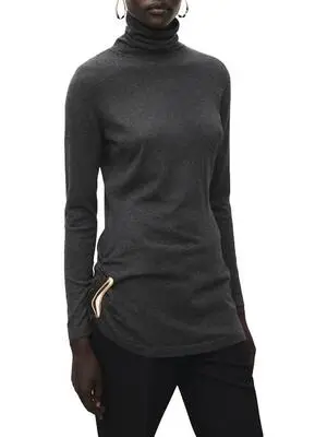 Mango Turtleneck Tunic With Brooch - Charcoal
