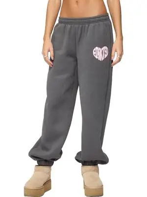 EDIKTED Fleece Logo Graphic Sweatpants - Dark-gray