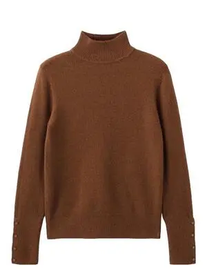 Mango Button Cuff Turtleneck Sweater - Caramel