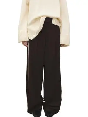 Mango Side Stripe Wide Leg Pants - Chocolate
