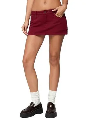 EDIKTED Low Rise Denim Skort - Burgundy