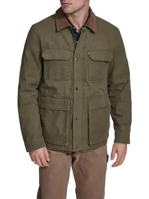 LEVI'S Corduroy Collar Cotton Canvas Jacket Olive Tree