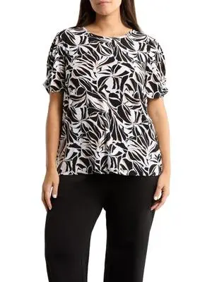 Anne Klein Printed Short Sleeve Top - Anne Black Multi
