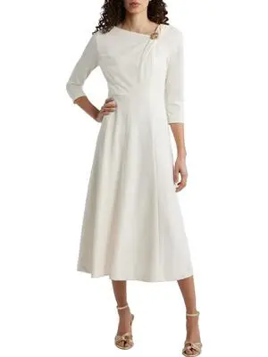 Anne Klein Shoulder Pin Asymmetric Midi Dress - White Dove