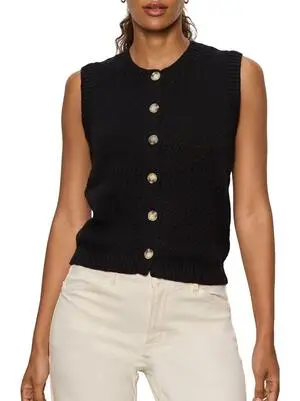 Sanctuary Cotton Pointelle Sleeveless Sweater - Black