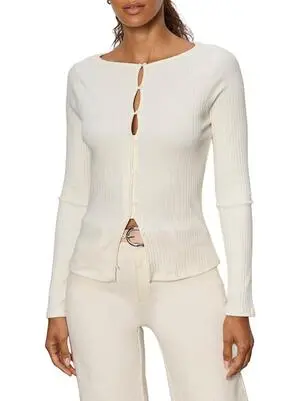 Sanctuary Striped Ribbed Button-front Top - Collagen White