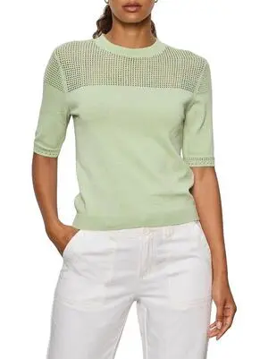 Sanctuary Mixed Stitch Short Sleeve Cotton Sweater - Detox Green