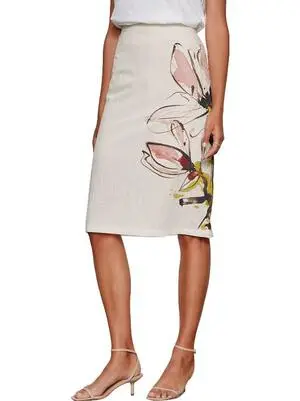 Sanctuary Floral Print Pencil Skirt - Fleur White