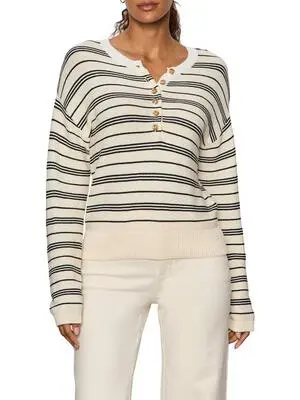Sanctuary Stripe Cotton Henley Sweater - Collagen White/black Stripe