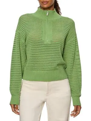 Sanctuary Open Stitch Half-zip Cotton-blend Sweater - Detox Green