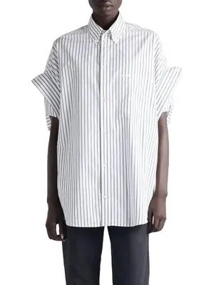 Balenciaga Tucked Short Sleeve Button-down Shirt - 9086 White/blue