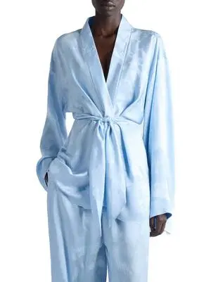 Balenciaga Washed Silk Long-sleeve Wrap Minidress - 5840 Baby Blue