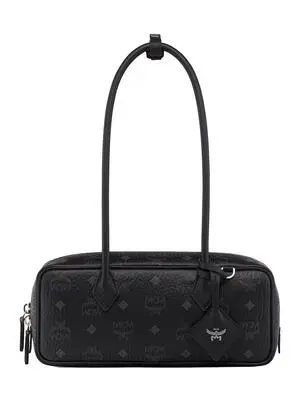 Mcm Shoulder Bag In Visetos Monogram Canvas With Leather Trim - Black