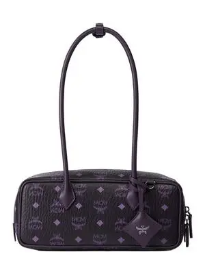 Mcm Shoulder Bag In Visetos Monogram Canvas With Leather Trim Deep Purple