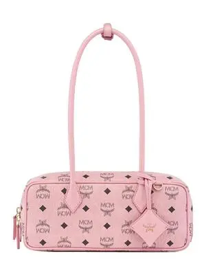 Mcm Shoulder Bag In Visetos Monogram Canvas With Leather Trim - Soft Pink