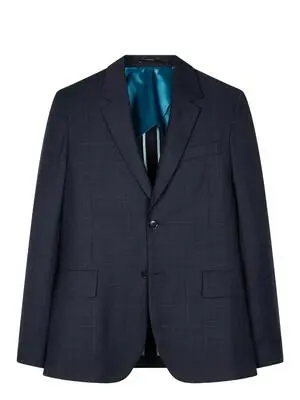Paul Smith Tailored-fit Navy Windowpane Check Wool Buggy-lined Blazer - Blue