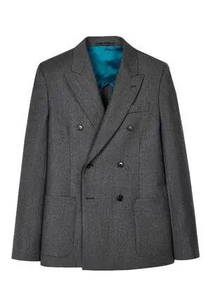 Paul Smith Charcoal Overdyed Wool-cashmere Flannel Double-breasted Blazer - Grey