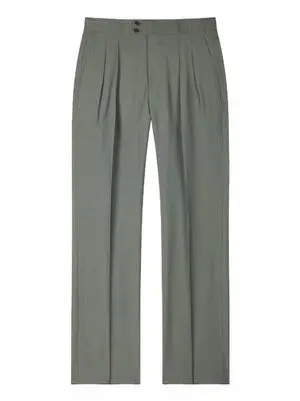 Paul Smith Pale Overdyed Melange Wool Pleated Trousers - Green