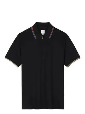 Paul Smith Cotton 'signature Stripe' Trim Zip Polo Shirt - Black