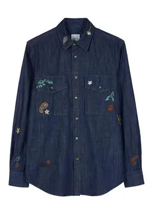 Paul Smith Indigo Embroidered Chambray Shirt - Blue