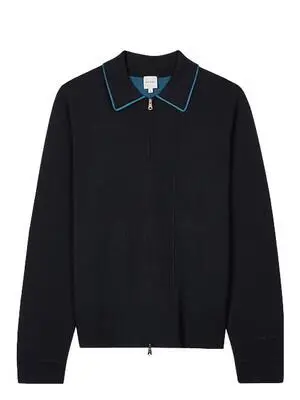 Paul Smith Merino Wool-blend Zip Cardigan - Blue