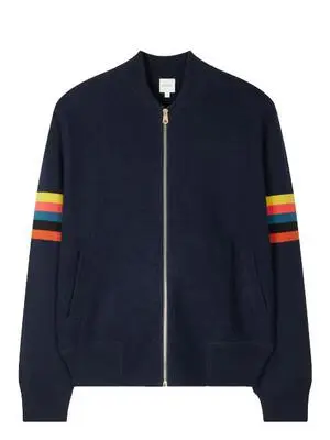 Paul Smith Zip Bomber Jacket With Striped Detail - Blue