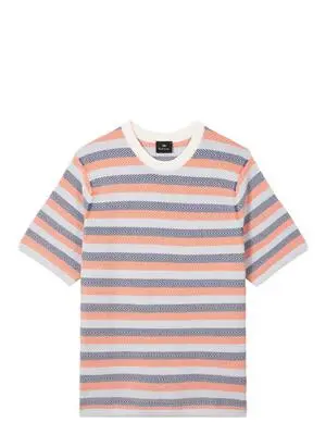 Paul Smith Blue And Orange Textured Stripe Knitted T-shirt - White