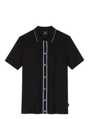 Paul Smith Button-front Stretch-cotton Polo Shirt - Black
