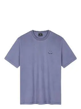Paul Smith Washed Embroidered 'happy' T-shirt - Blue