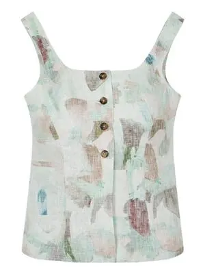 Paul Smith Floral Paint Studies Linen Vest Top - Green