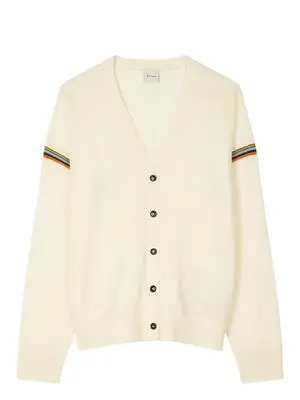 Paul Smith Washable Merino Wool 'signature Stripe' Cardigan - White