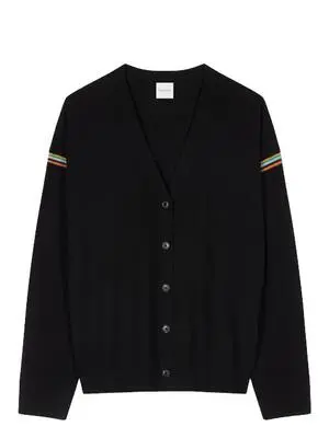 Paul Smith Washable Merino Wool 'signature Stripe' Cardigan - Black