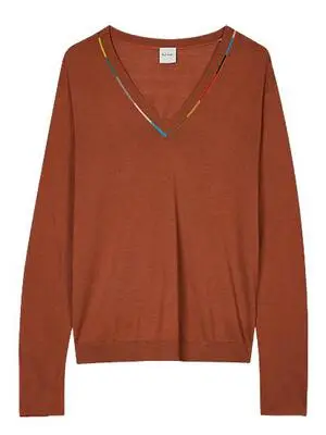 Paul Smith Merino Wool V-neck Knit Sweater - Orange