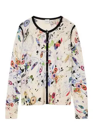 Paul Smith Sketchbook Botanical Knitted Merino Cardigan - White