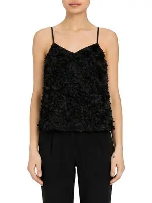 TWINSET Crêpe Floral Appliqué Top - Black