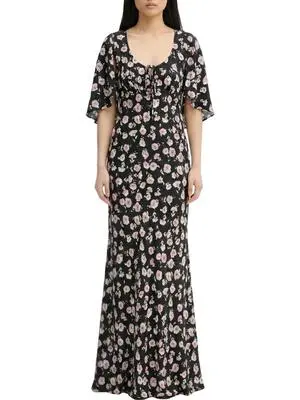 TWINSET Floral Print Maxi Dress - Black